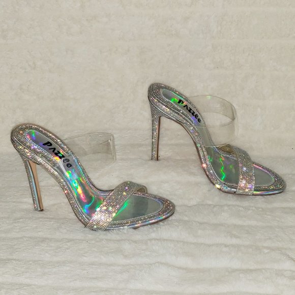 Pazzle | Shoes | Lee Silver Rhinestone Slip On Double Strap Slip On ...